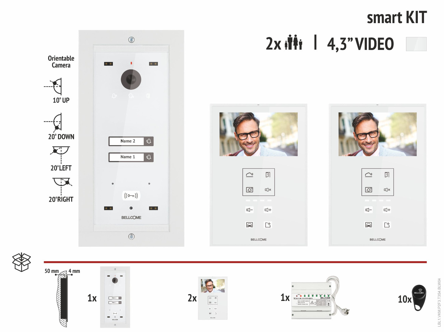 SMART 4.3” VIDEO KIT - 2 FAMILIES, FLUSH PANEL, WHITE